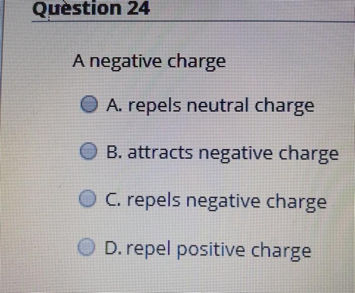 Solved Question 24 A negative charge A. repels neutral | Chegg.com