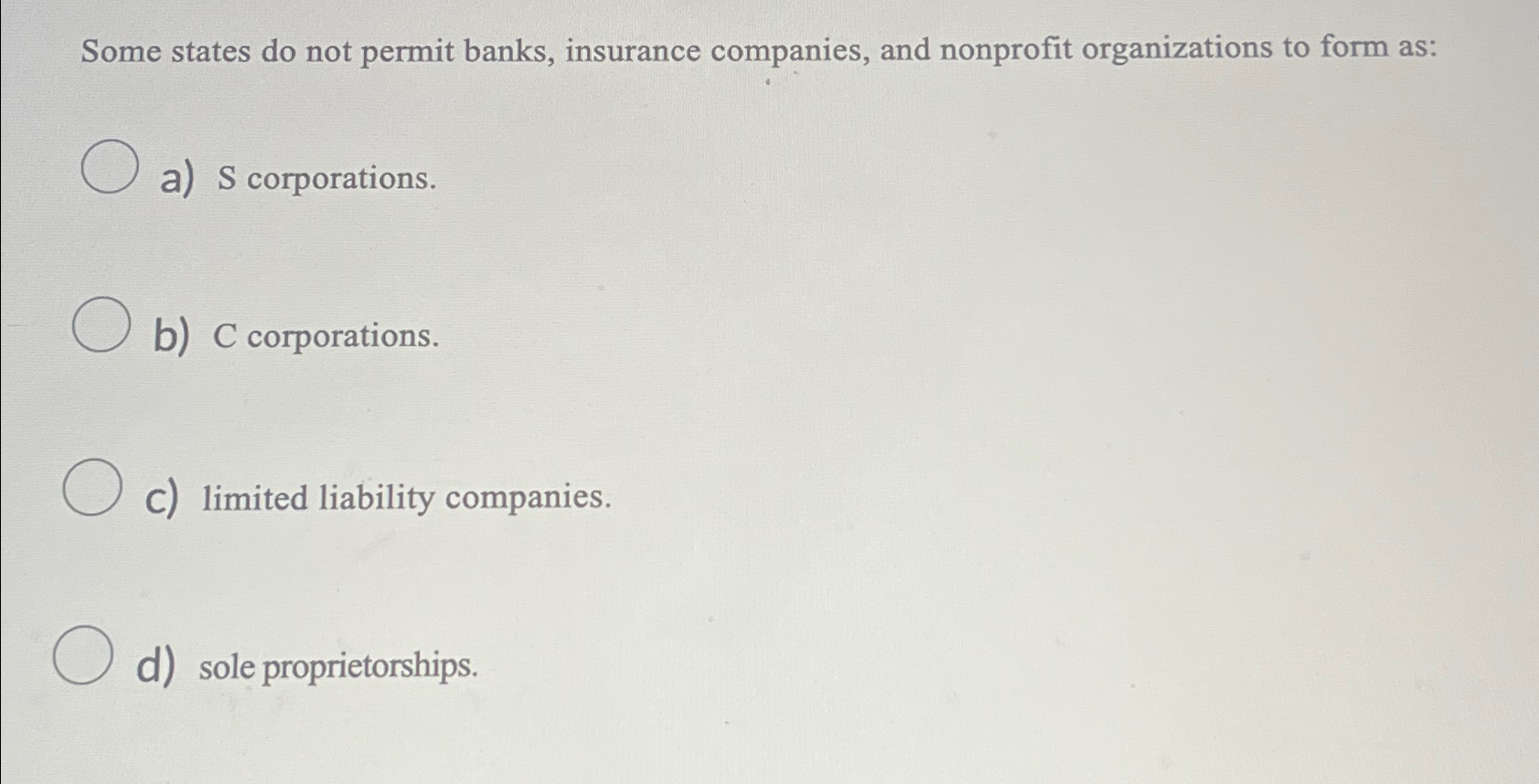 Solved Some states do not permit banks, insurance companies, | Chegg.com