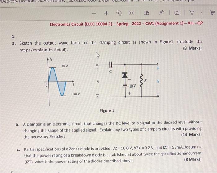 Solved 1. a. Sketch the output wave form for the clamping | Chegg.com