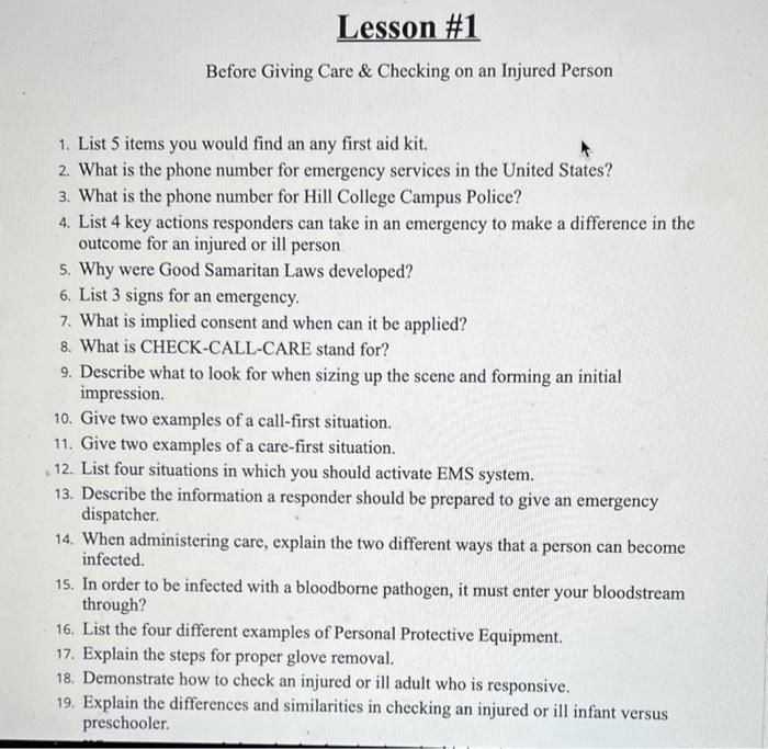 Solved Before Giving Care \& Checking on an Injured Person | Chegg.com