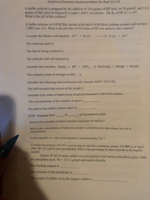 Solved Analytical Chemistry Review problems for final | Chegg.com