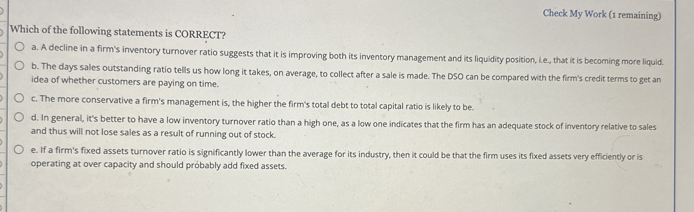 Solved Check My Work (1 ﻿remaining)Which of the following | Chegg.com