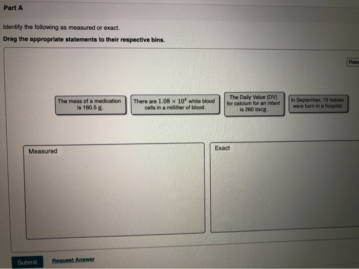 Solved Part A Identify the following as measured or exact. | Chegg.com