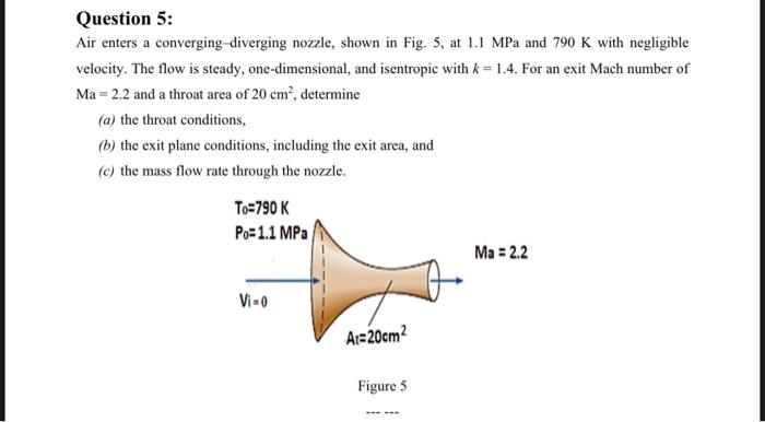 Solved Question 5: Air enters a converging-diverging nozzle, | Chegg.com