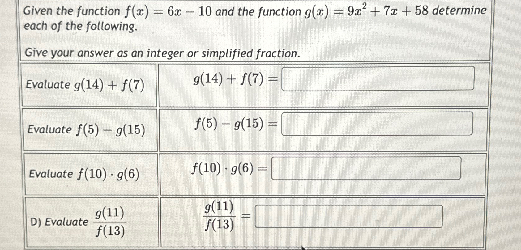 Solved Given the function f(x)=6x-10 ﻿and the function | Chegg.com