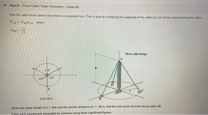 Solved Part D - Three Cable Tower Geometry - Cable AB Now | Chegg.com