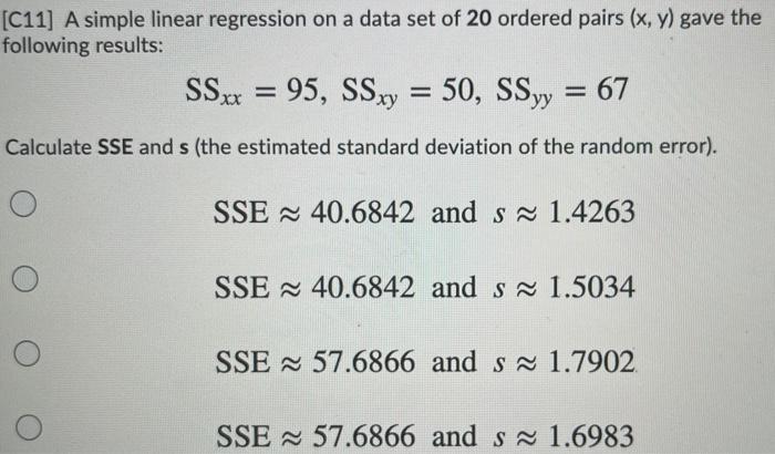 Solved [C11] A simple linear regression on a data set of 20 | Chegg.com