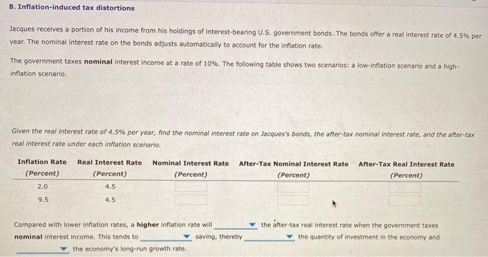 Solved 8. Inflation-induced tax distortions Jacques receives | Chegg.com