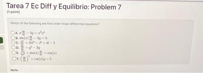 Solved Tarea 7 Ec Diff y Equilibrio: Problem 7 (1 point) | Chegg.com