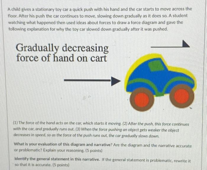 A child gives a stationary toy car a quick push with | Chegg.com