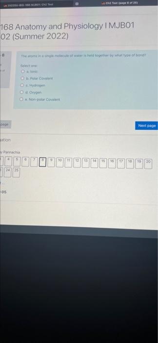 Solved Ch2 Test of 25) in 2022-8-18-MB0 C The 168 Anatomy | Chegg.com