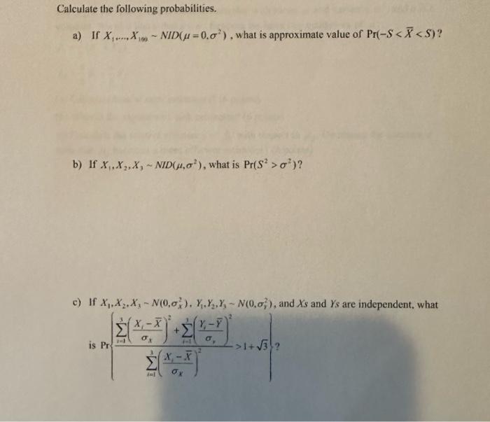 Solved Calculate the following probabilities. a) If | Chegg.com