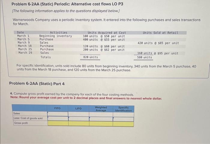 Solved Problem 6-2AA (Static) Periodic: Alternative cost | Chegg.com