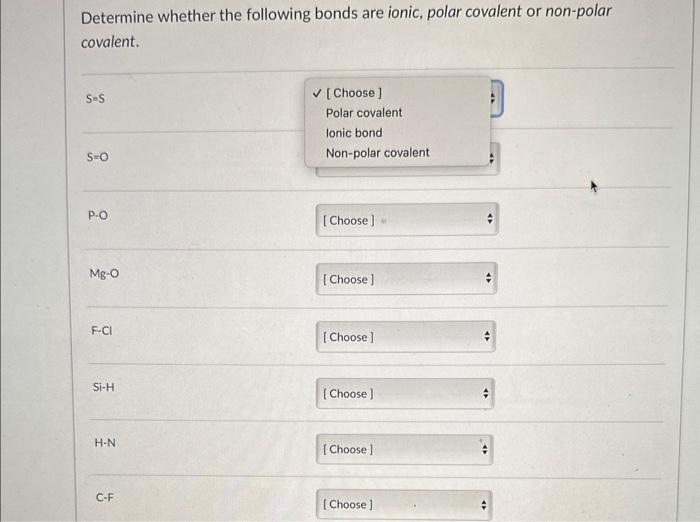Solved Determine whether the following bonds are ionic, | Chegg.com