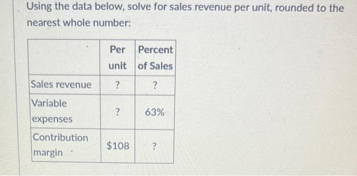 Solved Using the data below, solve for sales revenue per | Chegg.com