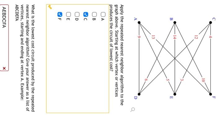 Solved Apply the repeated nearest neighbor algorithm to the | Chegg.com