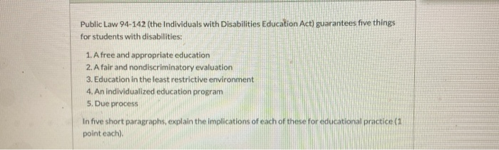 Solved Public Law 94-142 (the Individuals with Disabilities | Chegg.com