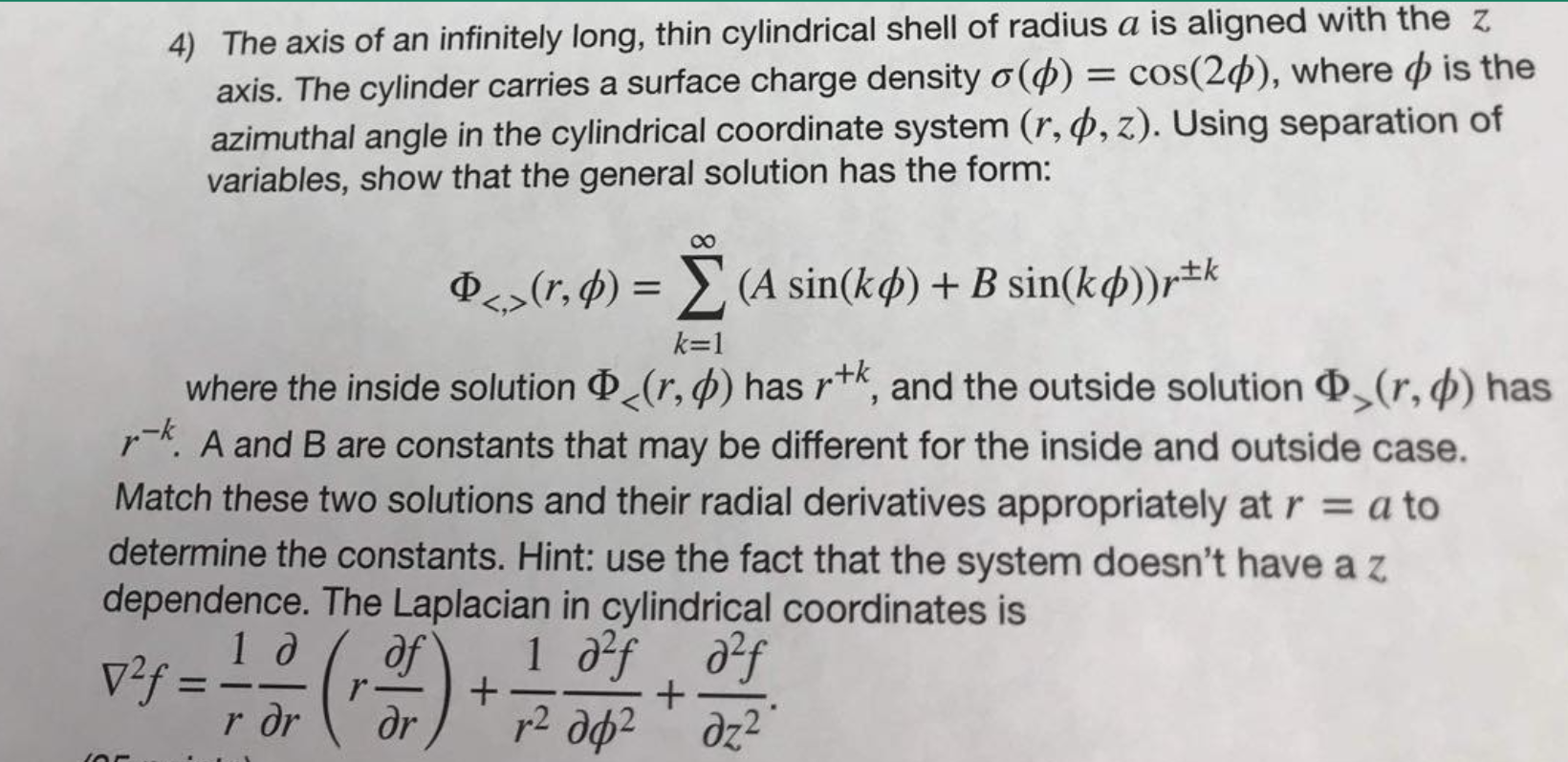 The axis of an infinitely long, thin cylindrical | Chegg.com