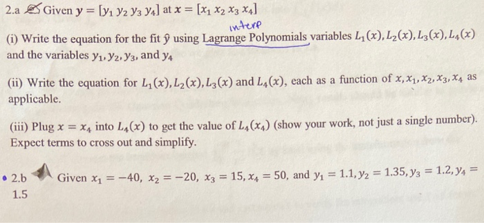 Solved 2.a Given y = [y1 Y2 Y3 y4) at x = [X1 X2 X3 X4] | Chegg.com