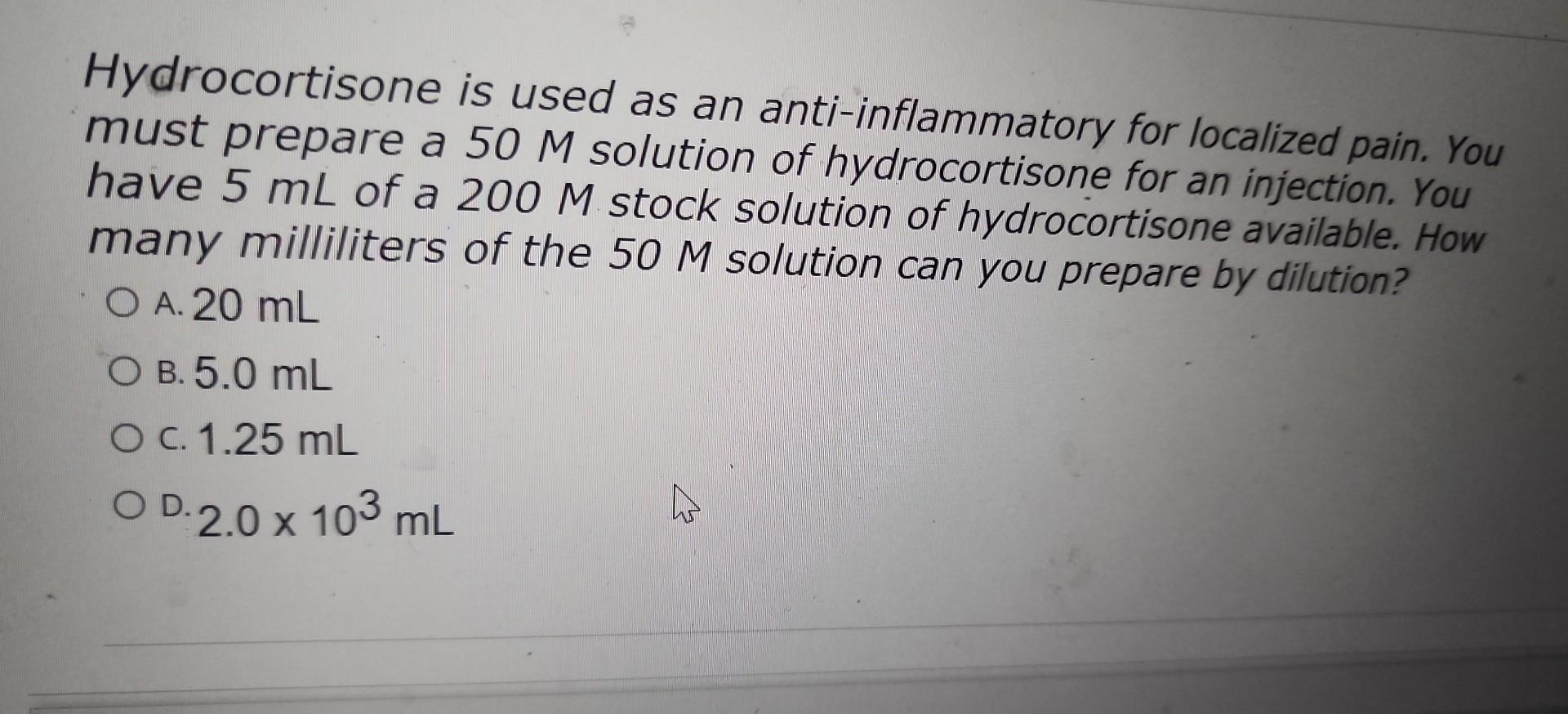 Solved Hydrocortisone is used as an anti-inflammatory for | Chegg.com