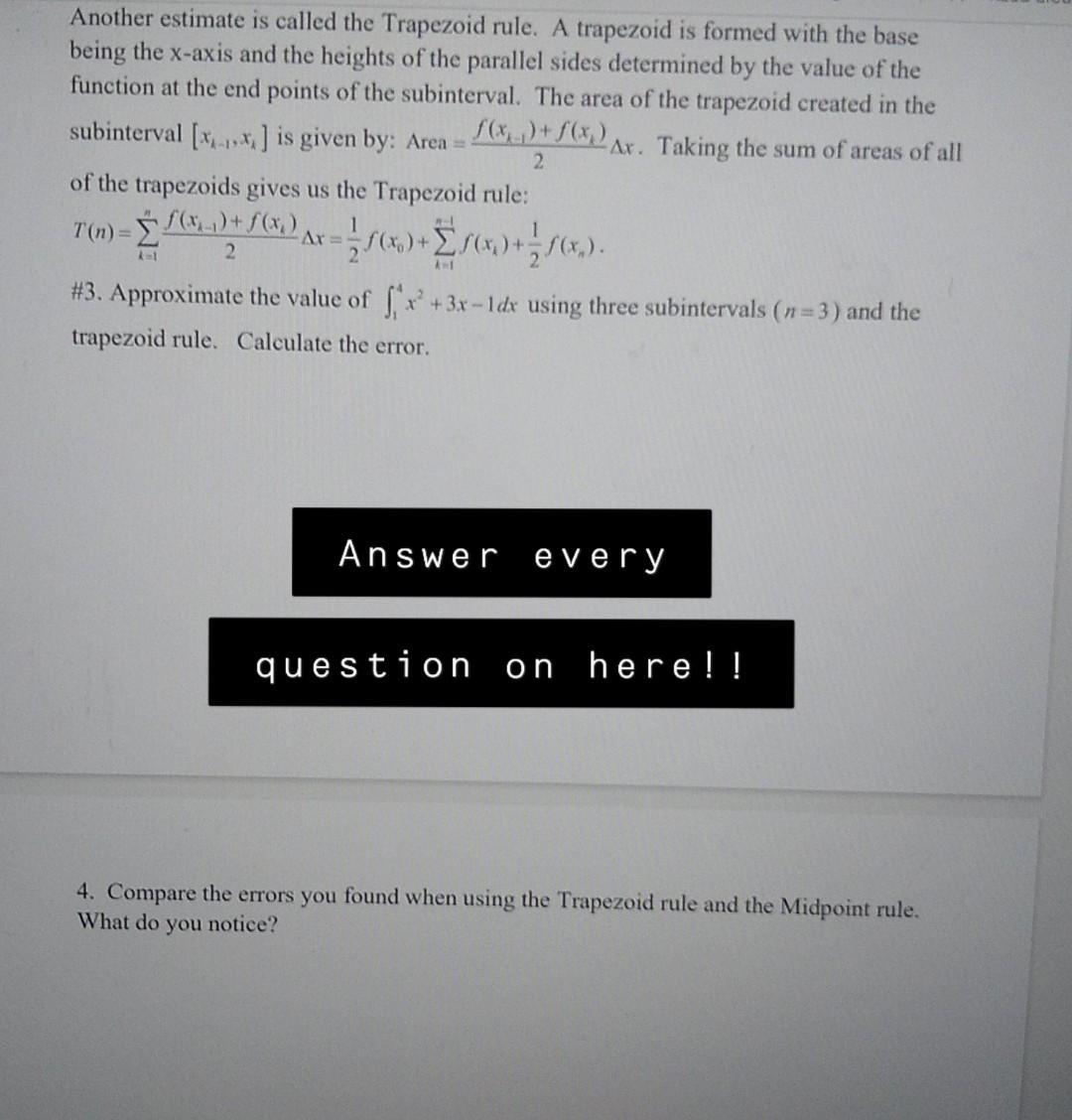 Solved Another estimate is called the Trapezoid rule. A | Chegg.com