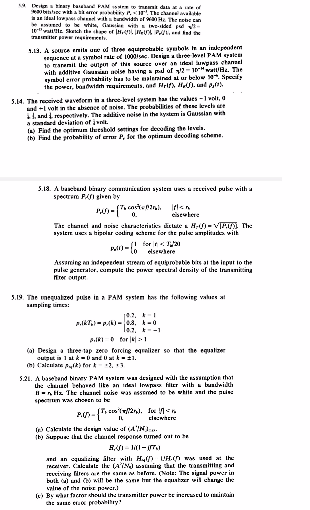 518 a Baseband Binary Communication System Uses A