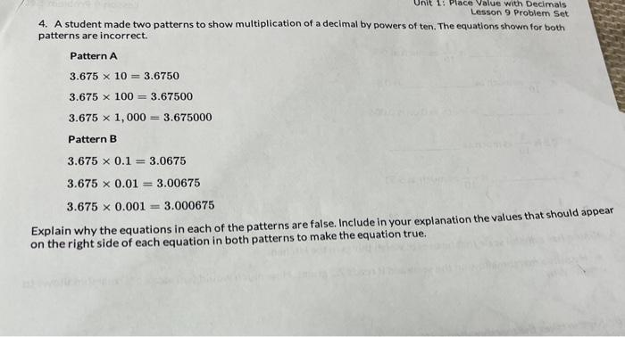Solved Lesson 9 Problem Set 4. A student made two patterns | Chegg.com