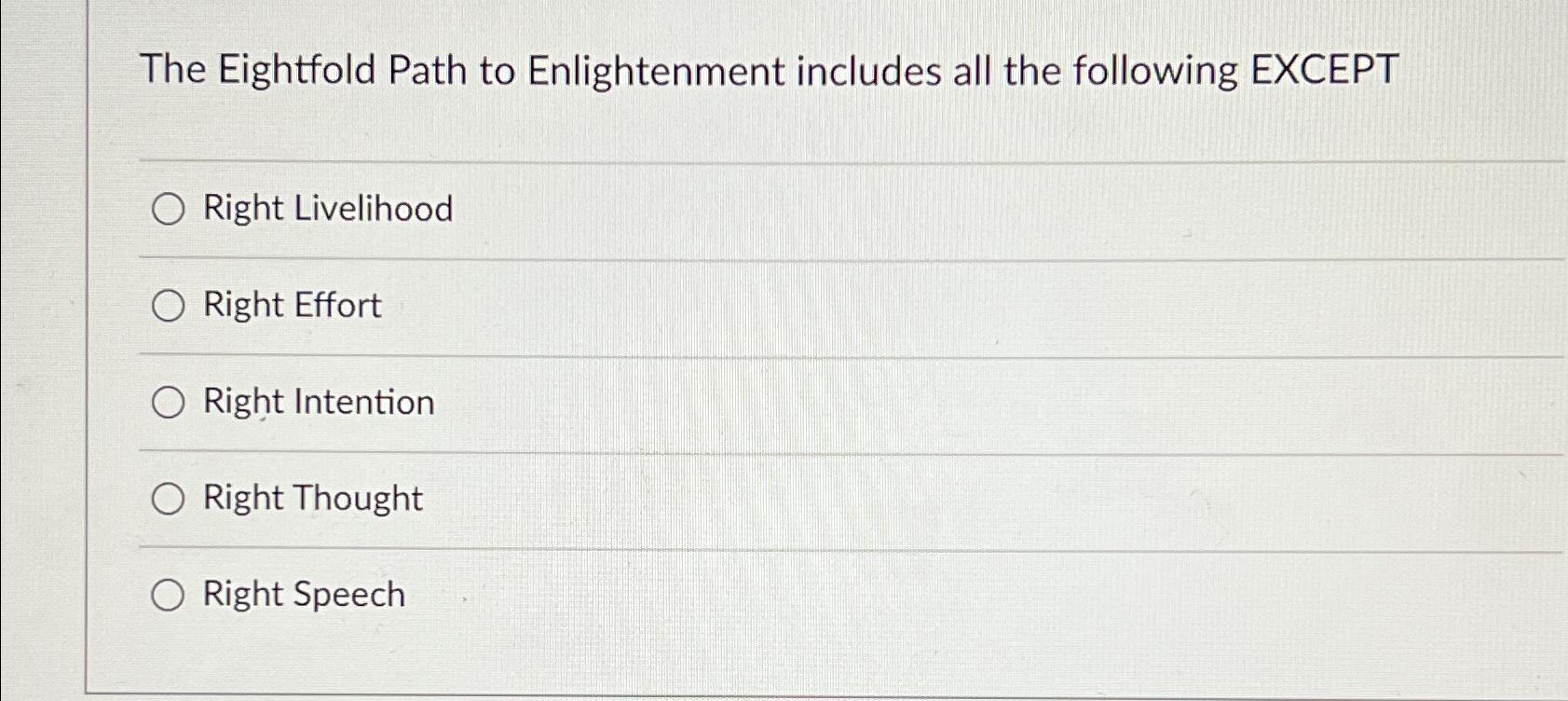 Solved The Eightfold Path to Enlightenment includes all the | Chegg.com