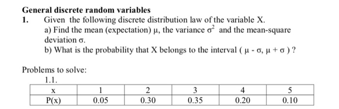 Solved General discrete random variables 1. Given the | Chegg.com