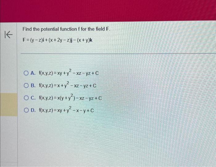 Solved Find the potential function f for the field F. | Chegg.com