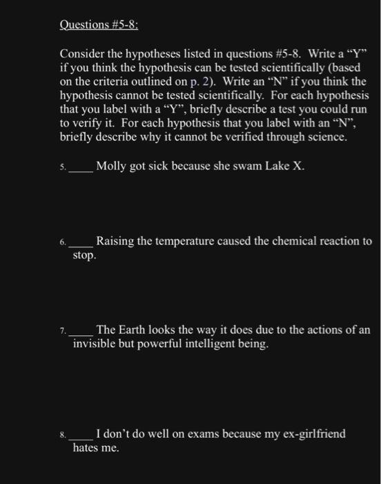 Solved Questions \#5-8: Consider the hypotheses listed in | Chegg.com
