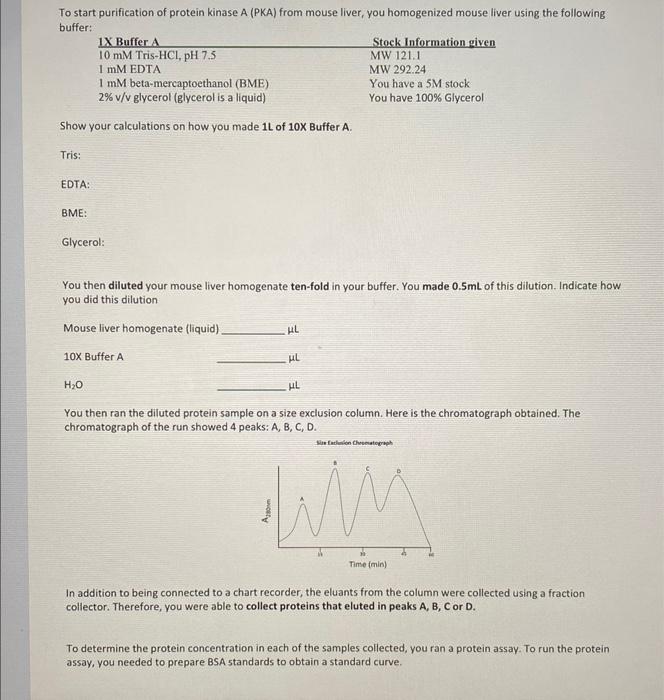 Solved To start purification of protein kinase A (PKA) from | Chegg.com