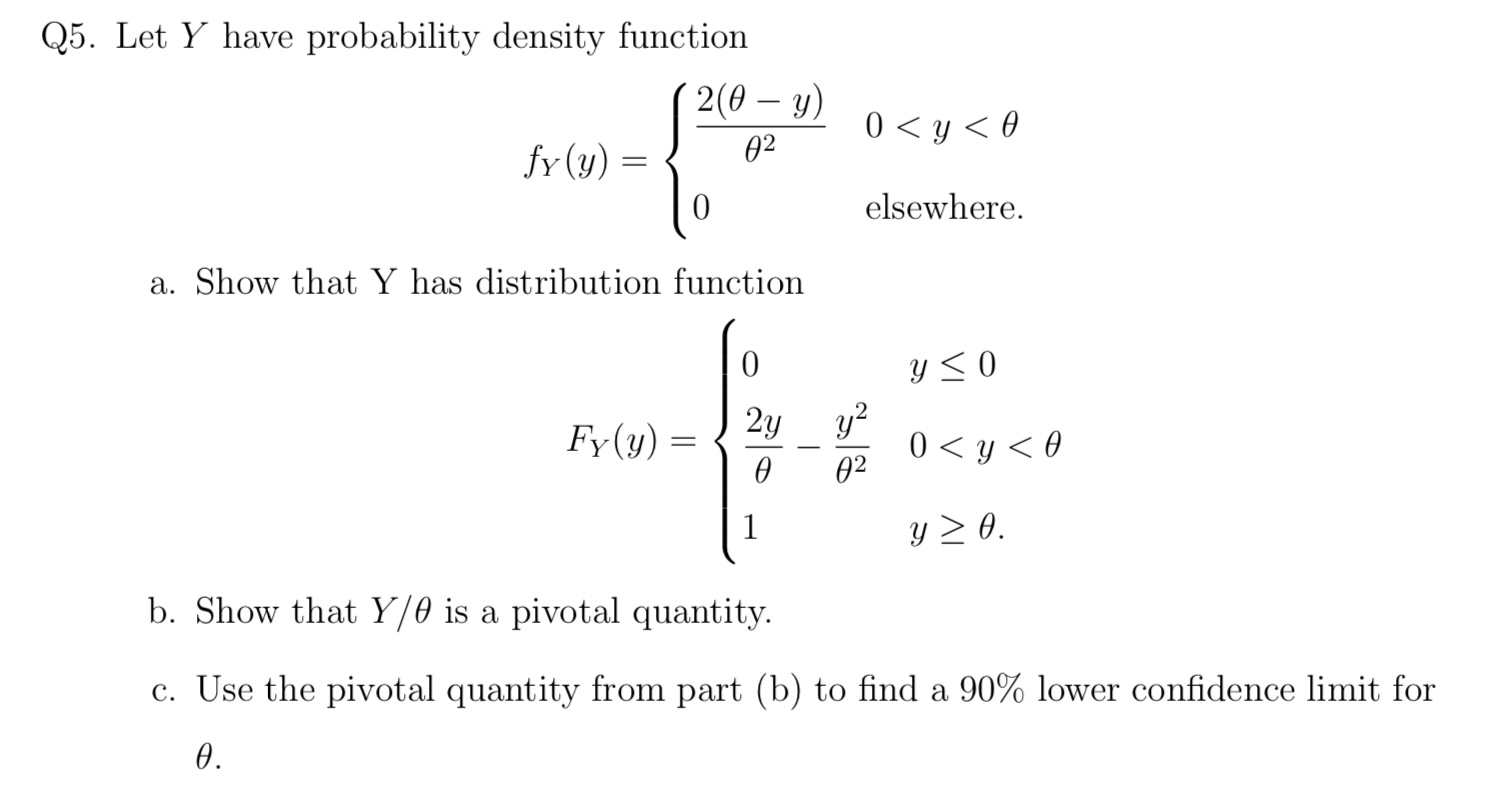 Solved Q5. ﻿Let Y ﻿have probability density | Chegg.com
