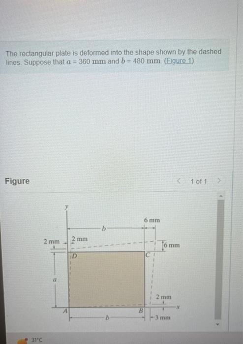 Solved The rectangular plate is deformed into the shape | Chegg.com