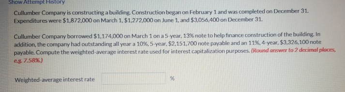 Solved Show Attempt History Cullumber Company is | Chegg.com