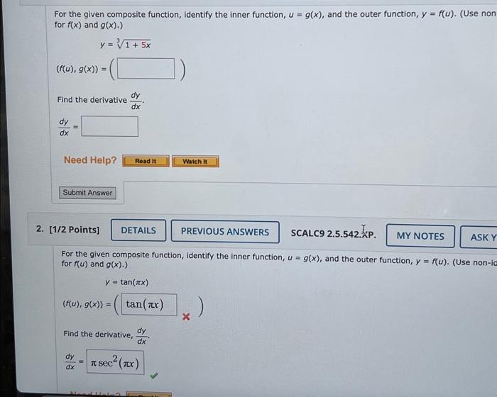 Solved For the given composite function, identify the inner | Chegg.com