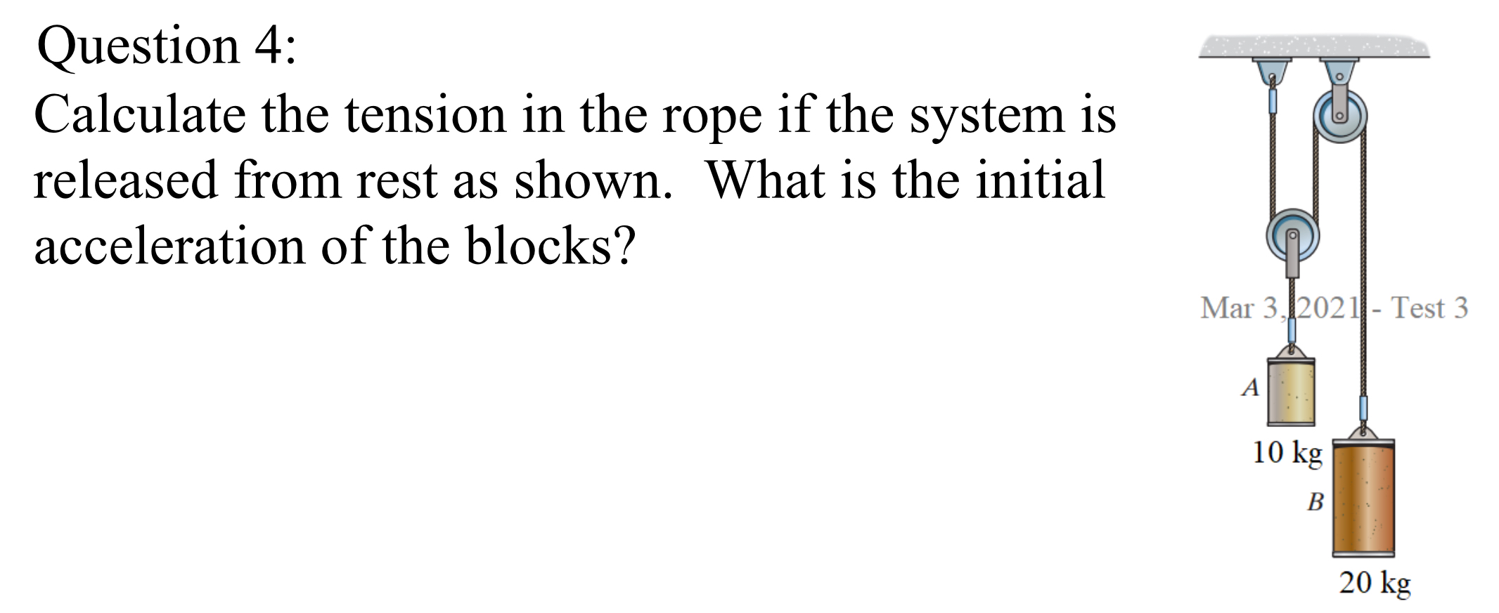 Solved Question 4:Calculate the tension in the rope if the | Chegg.com