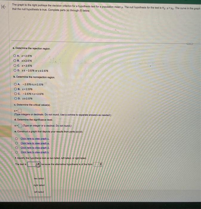 Solved Graph a Graph cpulatio Do not reject H0 Reject or the | Chegg.com