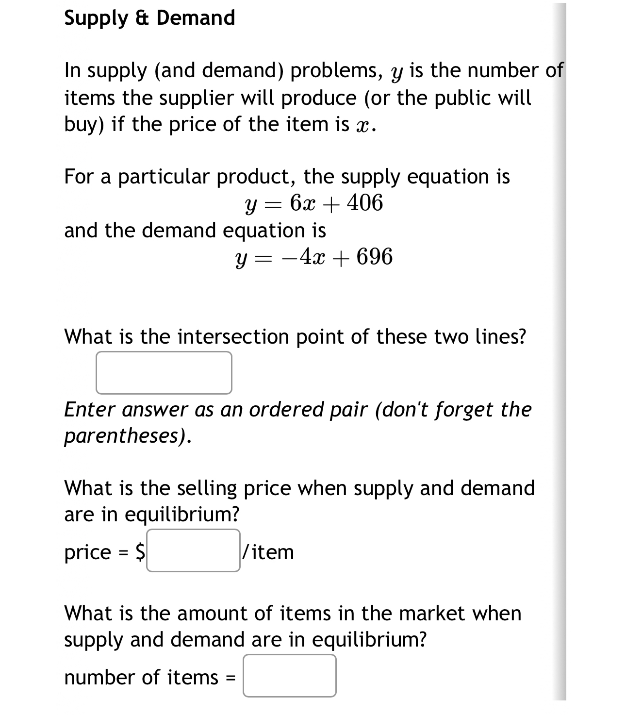 Solved Supply & DemandIn supply (and demand) ﻿problems, y | Chegg.com