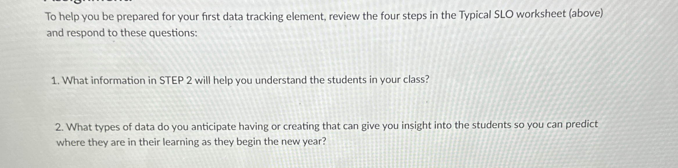 Solved To help you be prepared for your first data tracking | Chegg.com