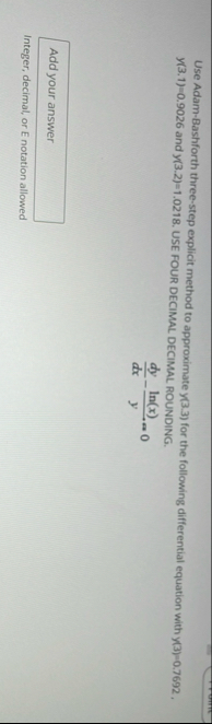 Solved Use Adam-Bashforth three-step explicit method to | Chegg.com