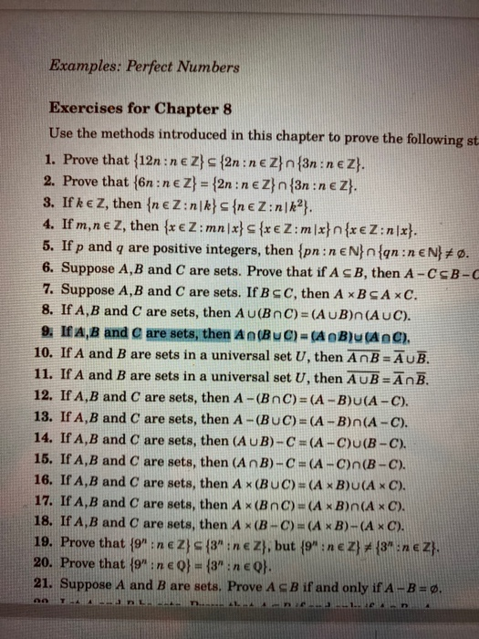 Solved Examples: Perfect Numbers Exercises for Chapter 8 Use | Chegg.com
