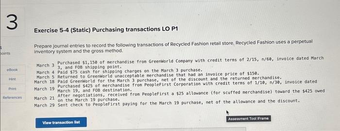 Solved Exercise 5-4 (Static) Purchasing transactions LO P1 | Chegg.com