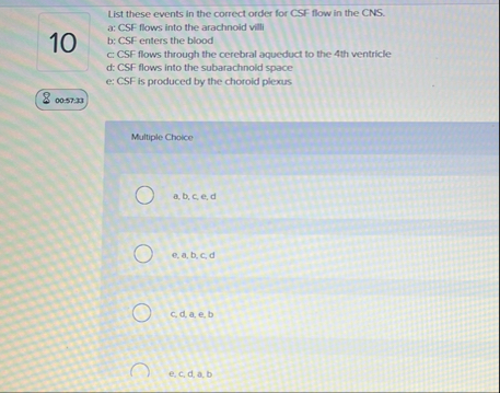 [Solved]: 10 List these events in the correct order for CSF