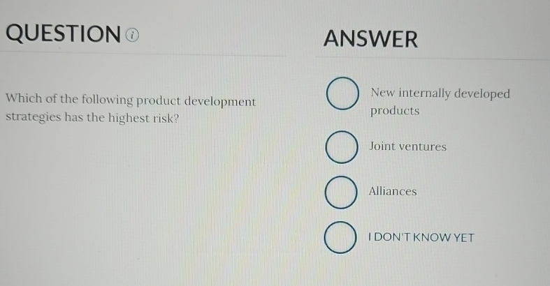 Solved QUESTIONWhich of the following product development | Chegg.com