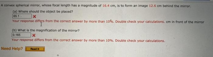 Solved A convex spherical mirror, whose focal length has a | Chegg.com