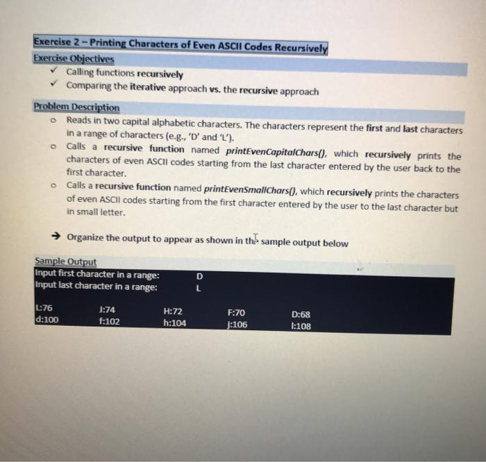 Solved Exercise 2 - Printing Characters of Even ASCII Codes | Chegg.com