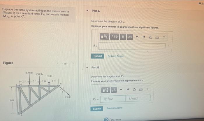 Solved Replace the force system acting on the truss shown in | Chegg.com