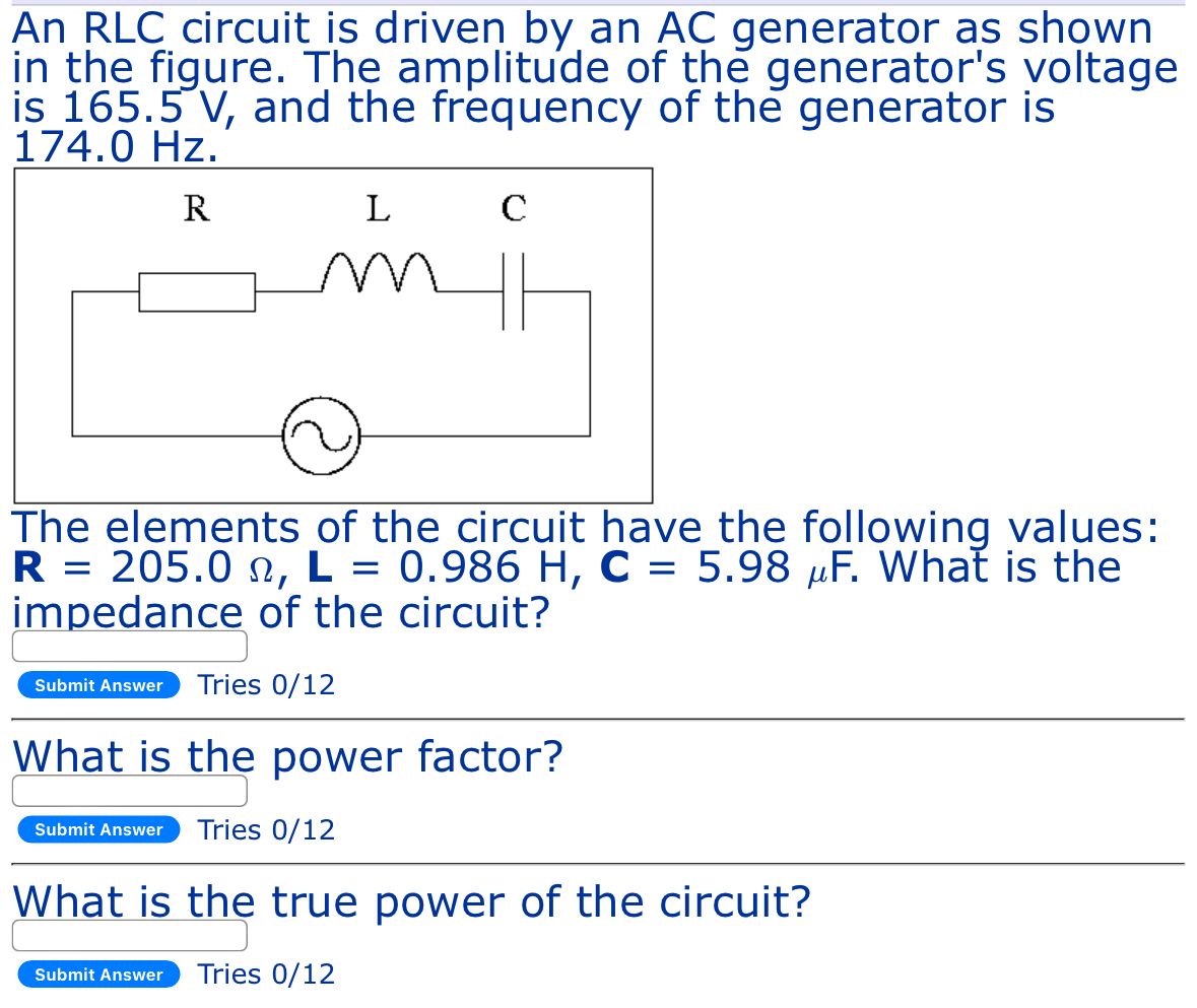 Solved An RLC circuit is driven by an AC generator as shown | Chegg.com