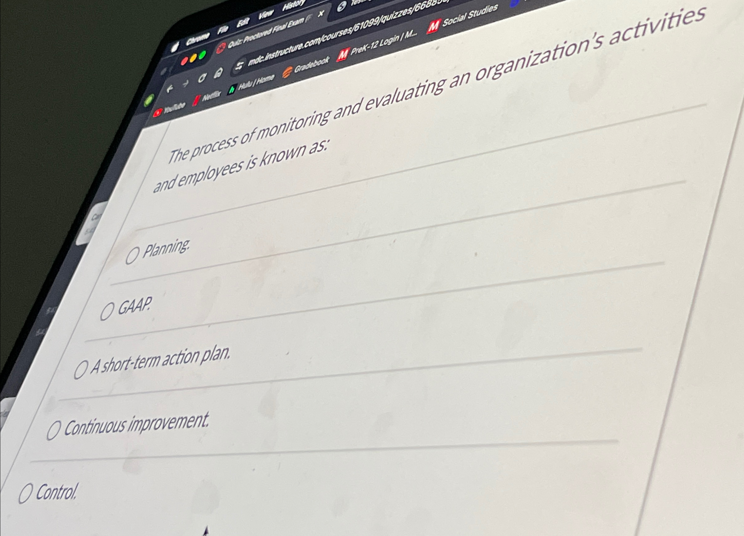 Solved The process of monitoring and evaluating an | Chegg.com